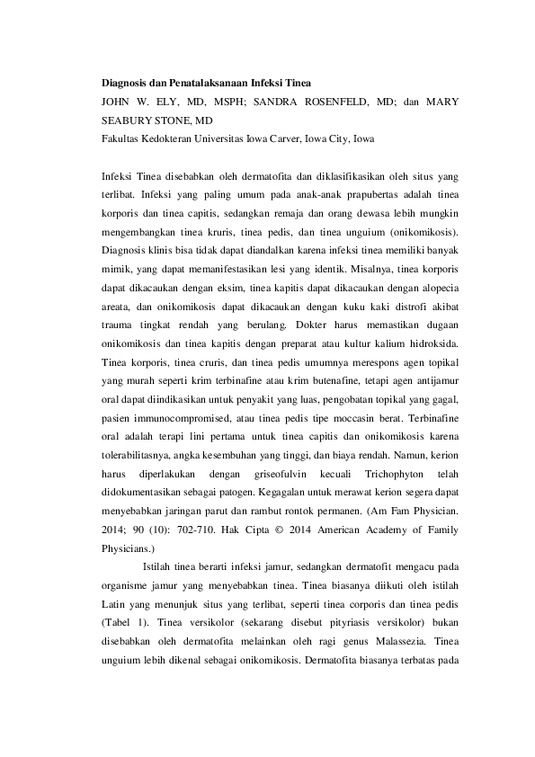 (DOC) Diagnosis dan Penatalaksanaan Infeksi Tinea