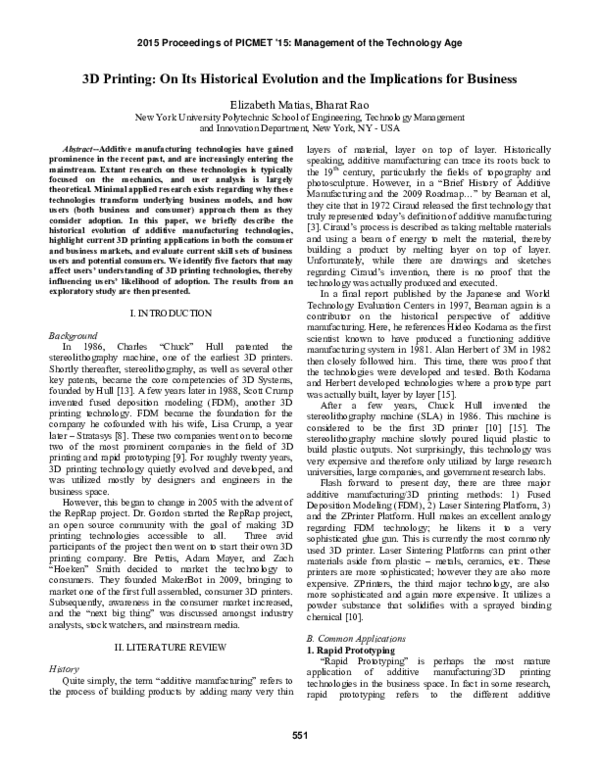 (PDF) 3D printing: On its historical evolution and the implications for ...