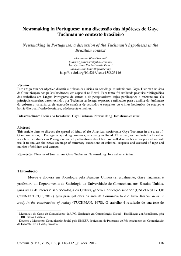 (PDF) Newsmaking in Portuguese: uma discussão das hipóteses de Gaye ...
