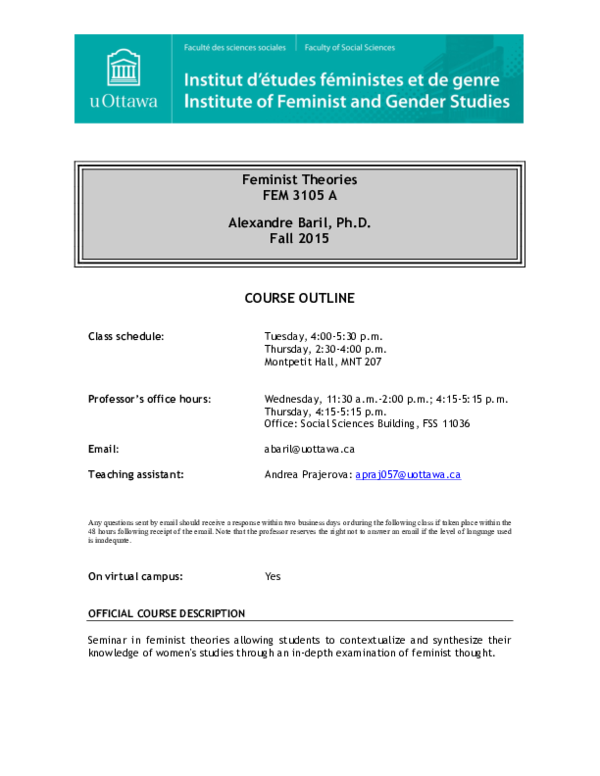 (PDF) Syllabus Feminist Theories, University of Ottawa, 2015