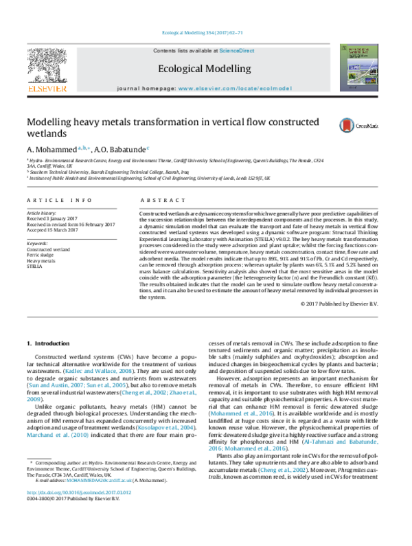 (PDF) Modelling heavy metals transformation in vertical flow ...