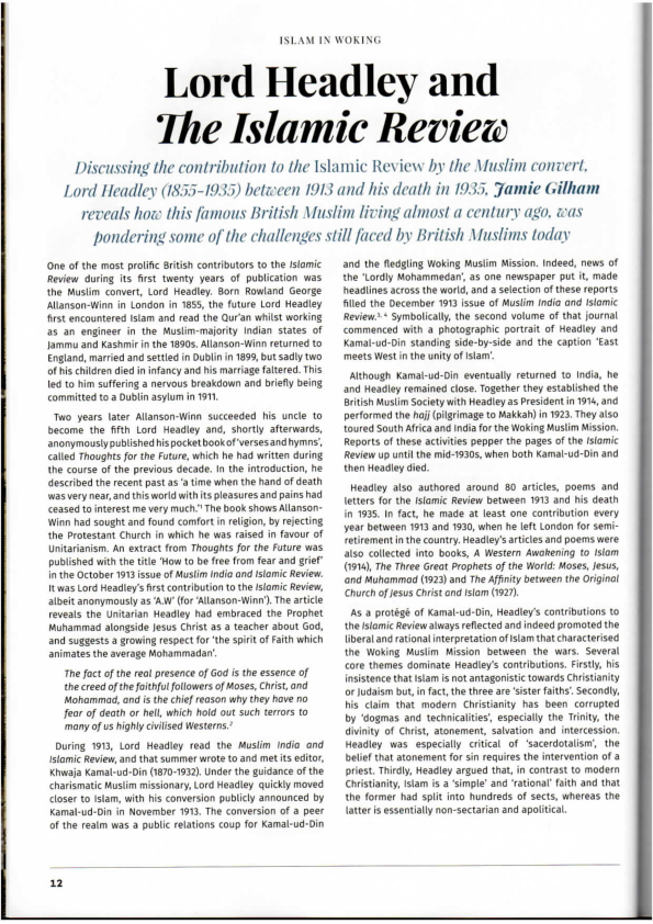 (PDF) Lord Headley and The Islamic Review