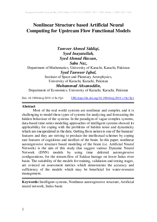 (PDF) Nonlinear Structure based Artificial Neural Computing for Upstream Flow Functional Models