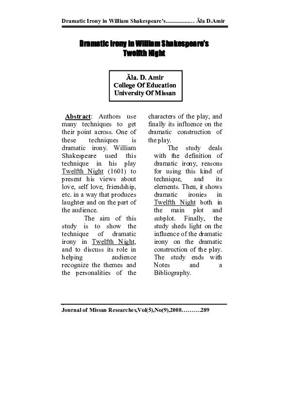 (PDF) Dramatic Irony in William Shakespeare's Dramatic Irony in William ...