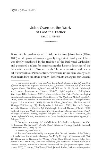 (PDF) John Owen on the Work of God the Father