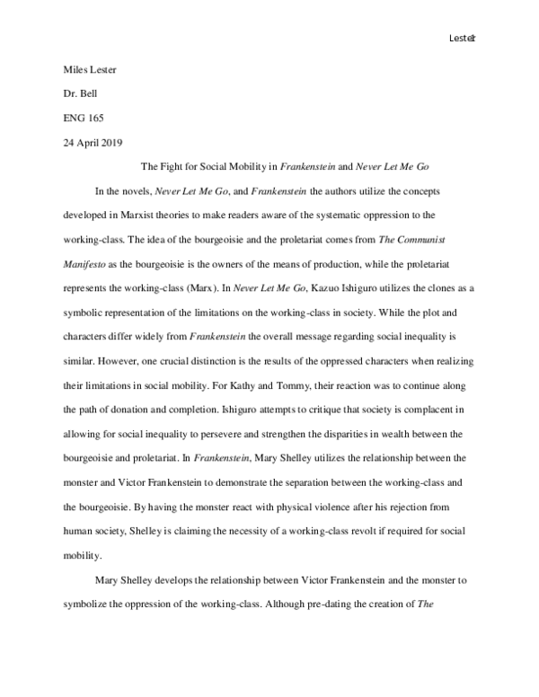 (DOC) Marxist Reading of "Frankenstein" and "Never Let Me Go"