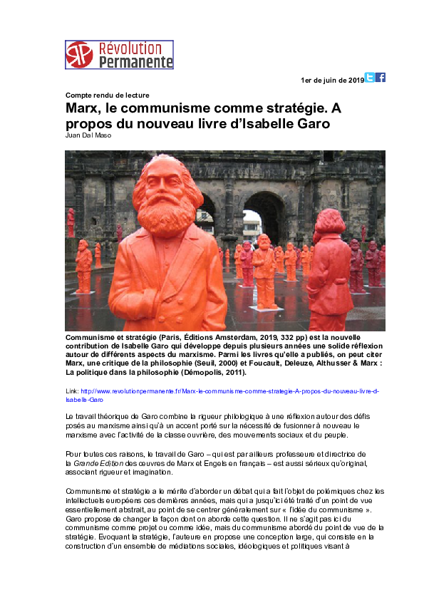 (PDF) Marx, le communisme comme stratégie