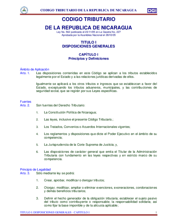 PDF CODIGO TRIBUTARIO DE LA REPUBLICA DE NICARAGUA CODIGO TRIBUTARIO PDF CODIGO TRIBUTARIO DE LA REPUBLICA DE NICARAGUA CODIGO TRIBUTARIO