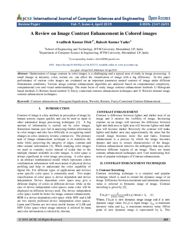 (PDF) A Review on Image Contrast Enhancement in Colored images
