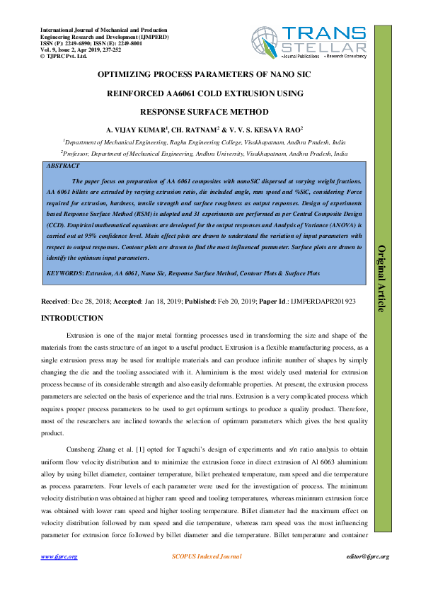 (PDF) OPTIMIZING PROCESS PARAMETERS OF NANO SIC REINFORCED AA6061 COLD EXTRUSION USING RESPONSE ...