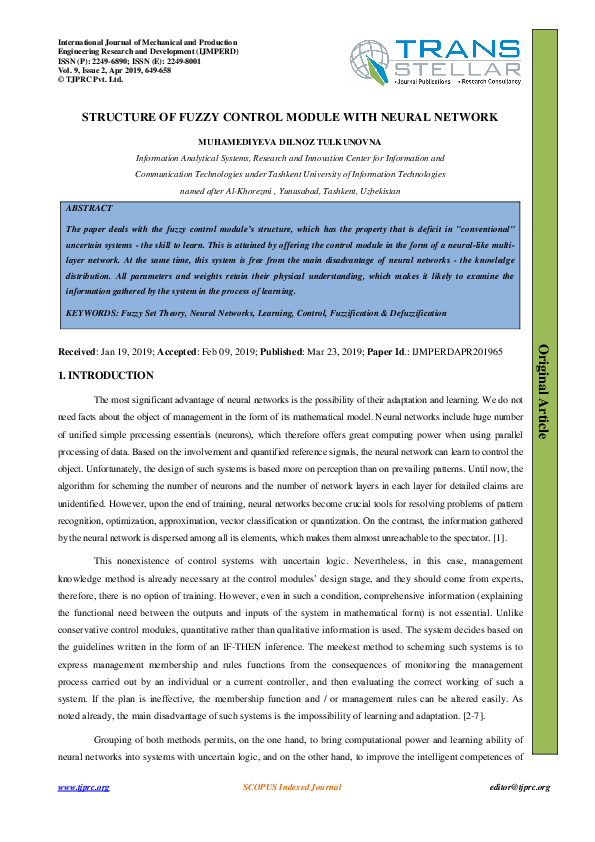 (PDF) STRUCTURE OF FUZZY CONTROL MODULE WITH NEURAL NETWORK