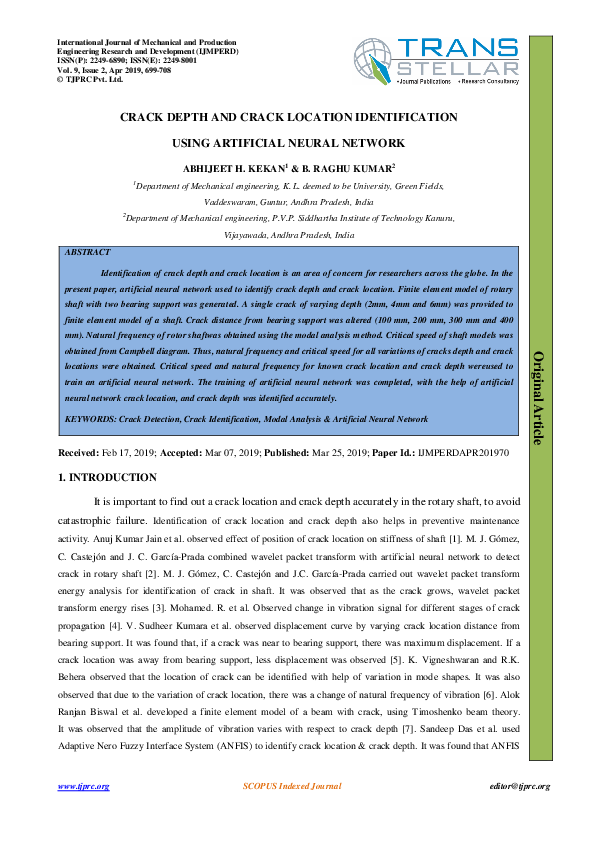 (PDF) CRACK DEPTH AND CRACK LOCATION IDENTIFICATION USING ARTIFICIAL ...