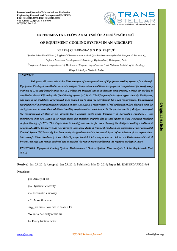 (PDF) EXPERIMENTAL FLOW ANALYSIS OF AEROSPACE DUCT OF EQUIPMENT COOLING ...