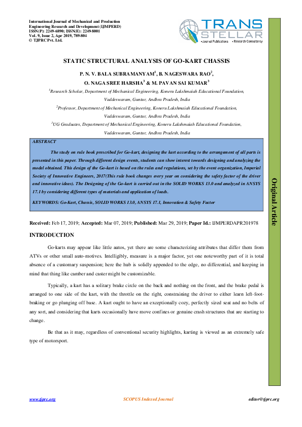 Pdf Static Structural Analysis Of Go Kart Chassis