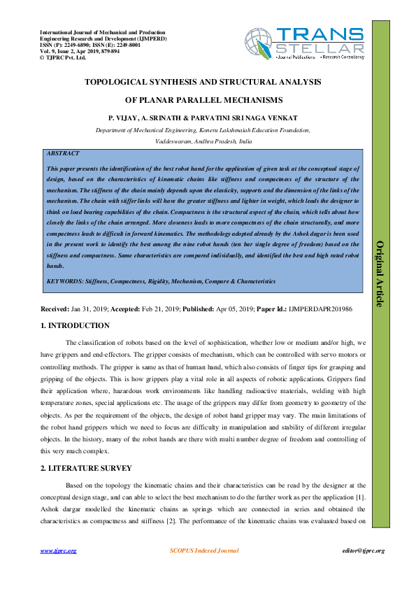 (PDF) TOPOLOGICAL SYNTHESIS AND STRUCTURAL ANALYSIS OF PLANAR PARALLEL MECHANISMS