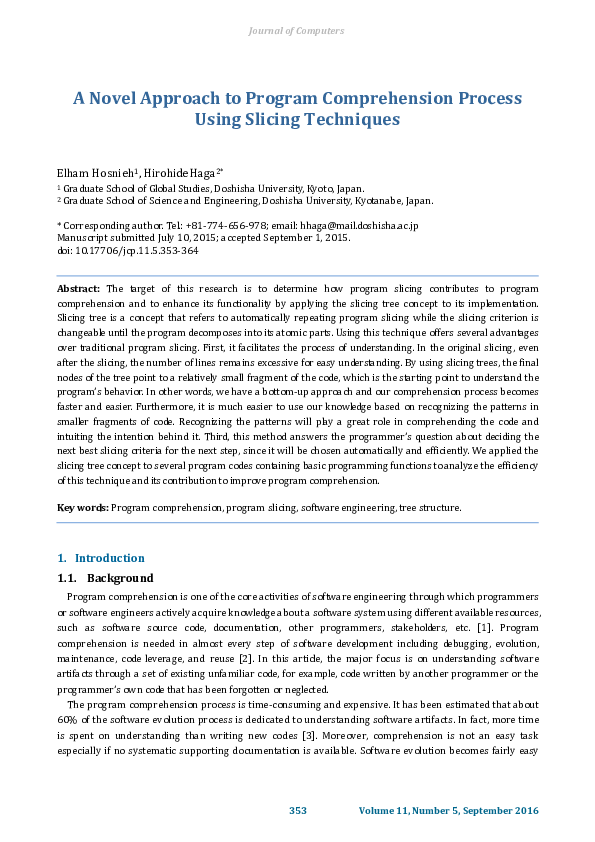 (PDF) A Novel Approach to Program Comprehension Process Using Slicing Techniques
