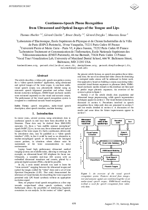 (PDF) Development of a silent speech interface driven by ultrasound and optical images of the ...
