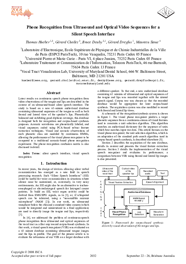 (PDF) Development of a silent speech interface driven by ultrasound and optical images of the ...