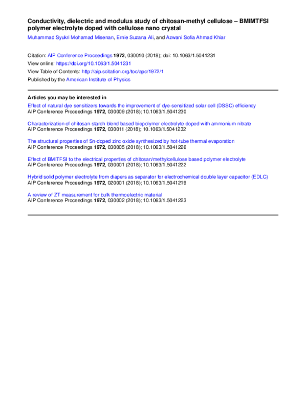 (PDF) Conductivity, dielectric and modulus study of chitosan-methyl cellulose -BMIMTFSI polymer ...