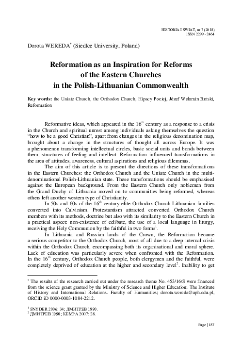 (PDF) Reformation as an Inspiration for Reforms of the Eastern Churches ...