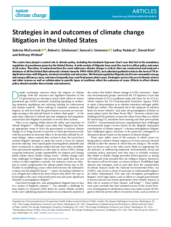 (PDF) Strategies in and outcomes of climate change litigation in the ...