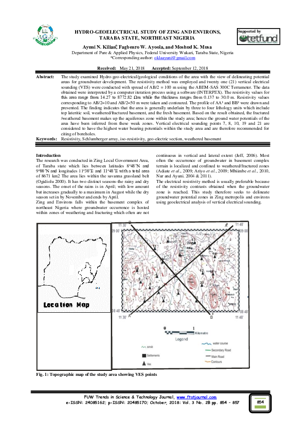 (PDF) HYDRO-GEOELECTRICAL STUDY OF ZING AND ENVIRONS, TARABA STATE ...