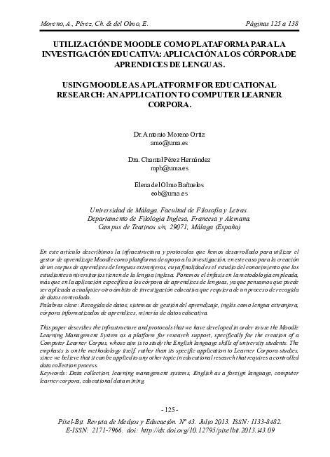 (PDF) UTILIZACIÓN DE MOODLE COMO PLATAFORMA PARA LA INVESTIGACIÓN EDUCATIVA: APLICACIÓN A LOS ...
