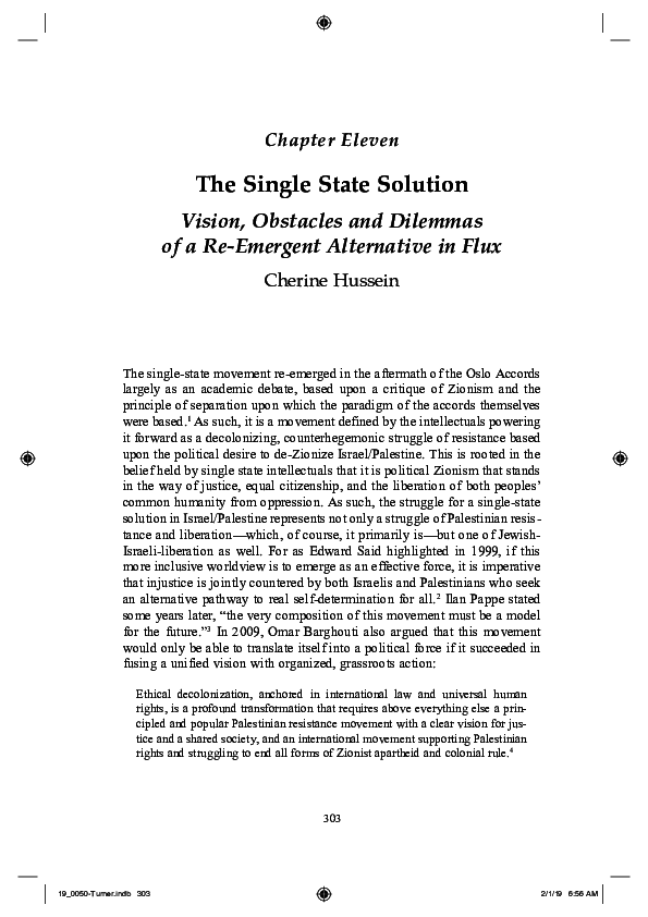 (PDF) The Single State Solution Vision, Obstacles and Dilemmas of a Re ...