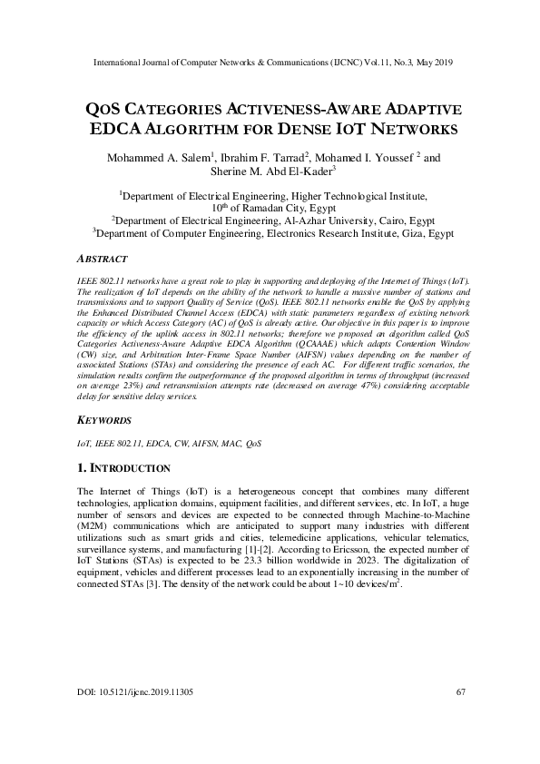 (PDF) QOS CATEGORIES ACTIVENESS-AWARE ADAPTIVE EDCA ALGORITHM FOR DENSE IOT NETWORKS