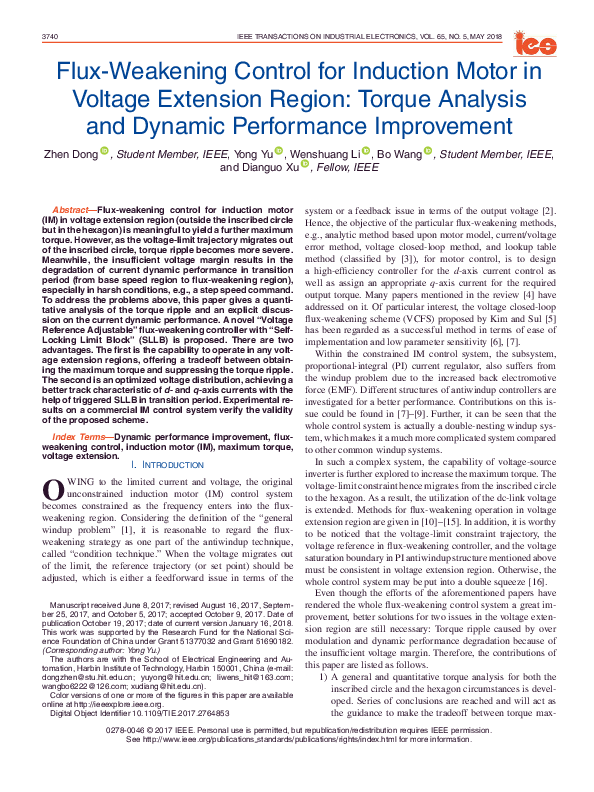 (PDF) Flux-Weakening Control for Induction Motor in Voltage Extension Region: Torque Analysis ...