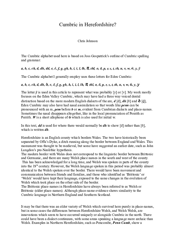(PDF) Cumbric in Herefordshire