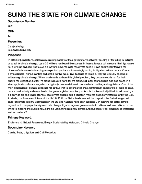 (PDF) SUING THE STATE FOR CLIMATE CHANGE Presenter: Proposal
