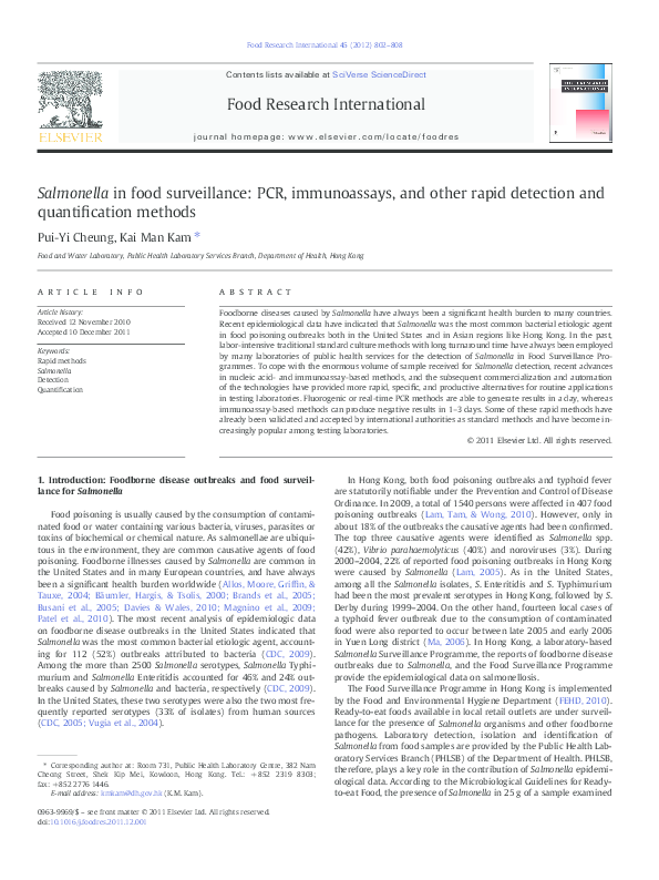 (PDF) Salmonella in food surveillance: PCR, immunoassays, and other ...