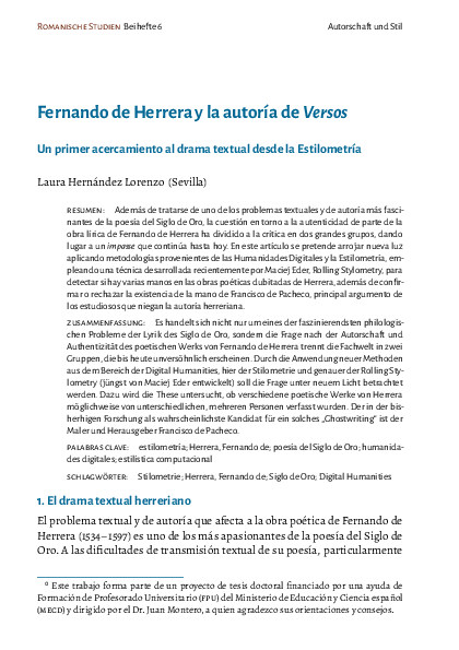 (PDF) Fernando de Herrera y la autoría de Versos: un primer ...