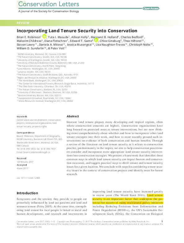 (PDF) Incorporating Land Tenure Security into Conservation