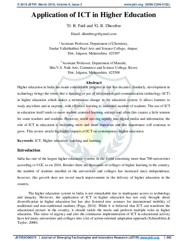 (PDF) Application of ICT in Higher Education