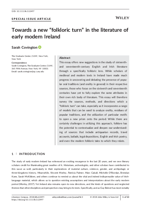 (PDF) Towards a new "folkloric turn" in the literature of early modern ...