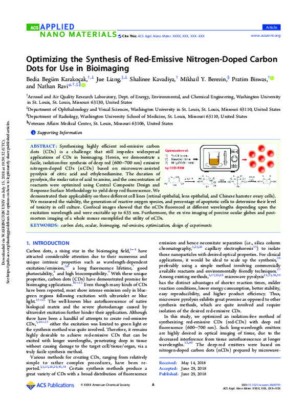 (PDF) Optimizing the Synthesis of Red-Emissive Nitrogen-Doped Carbon Dots for Use in Bioimaging