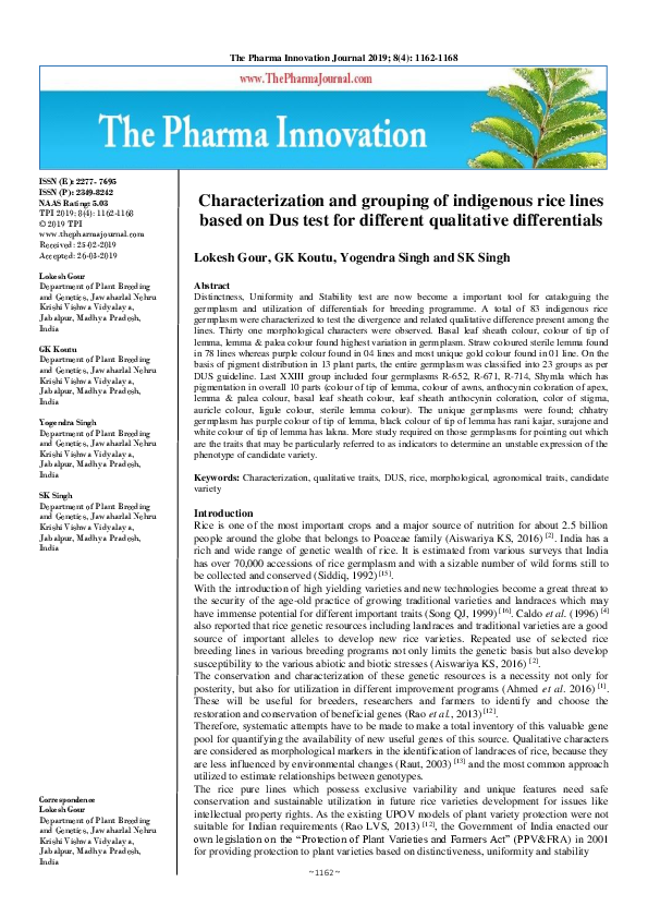 (PDF) Characterization and grouping of indigenous rice lines based on ...