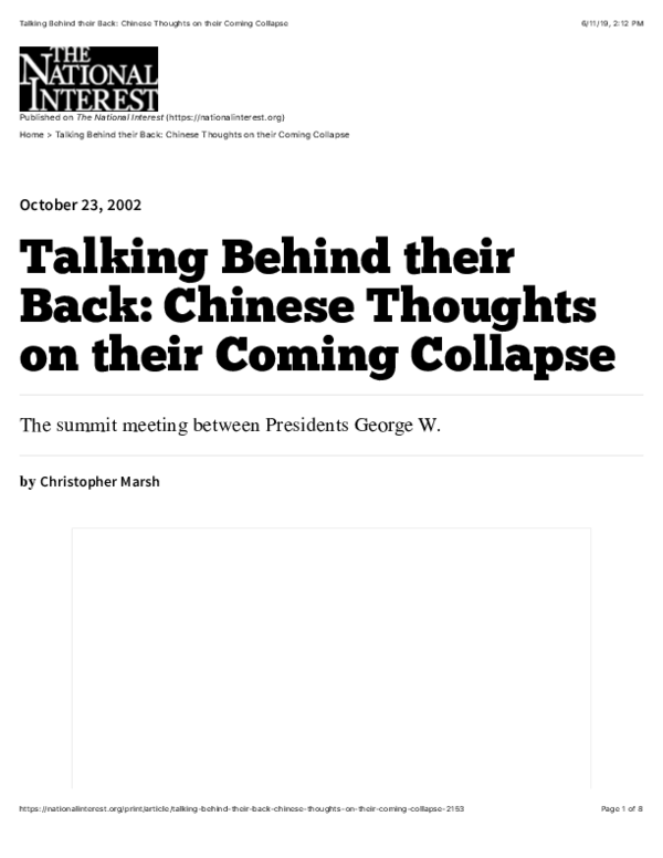 (PDF) Talking Behind their Back: Chinese Thoughts on their Coming Collapse