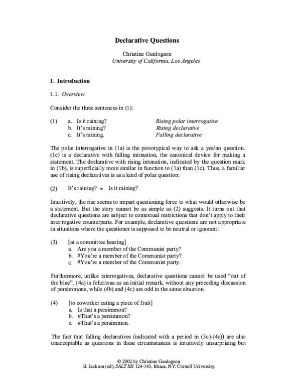 (PDF) Declarative Questions