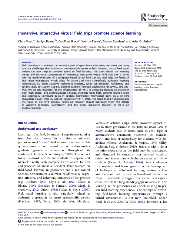 (PDF) Immersive, interactive virtual field trips promote science learning