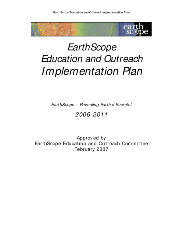 (PDF) EarthScope Education and Outreach Implementation Plan EarthScope ... (PDF) EarthScope Education and Outreach Implementation Plan EarthScope ...