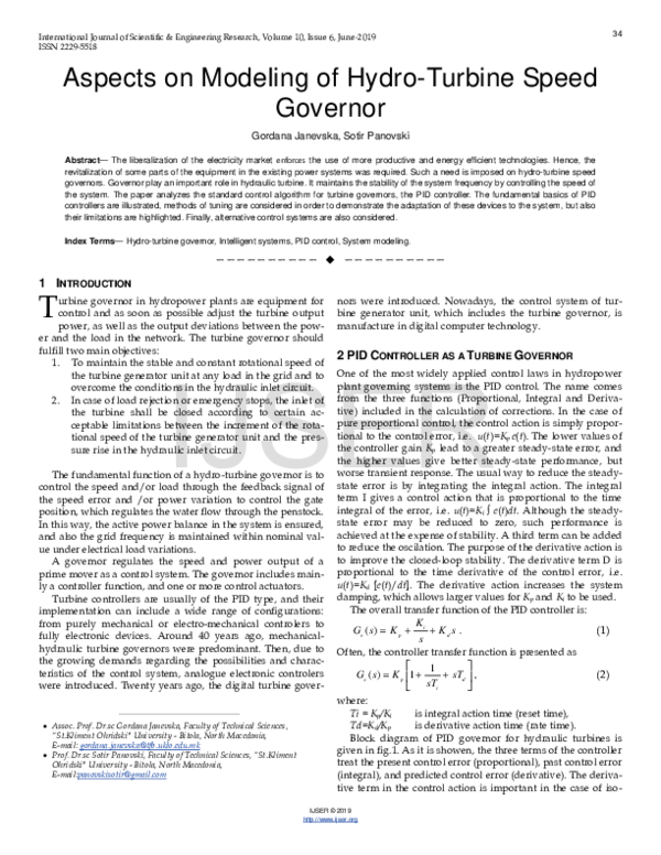 (PDF) Aspects on Modeling of Hydro-Turbine Speed Governor