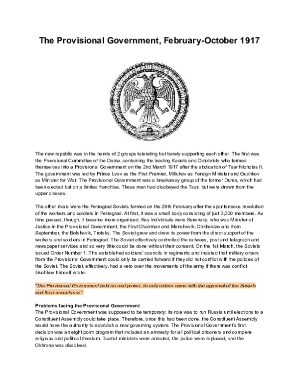 (PDF) The Provisional Government, February-October 1917
