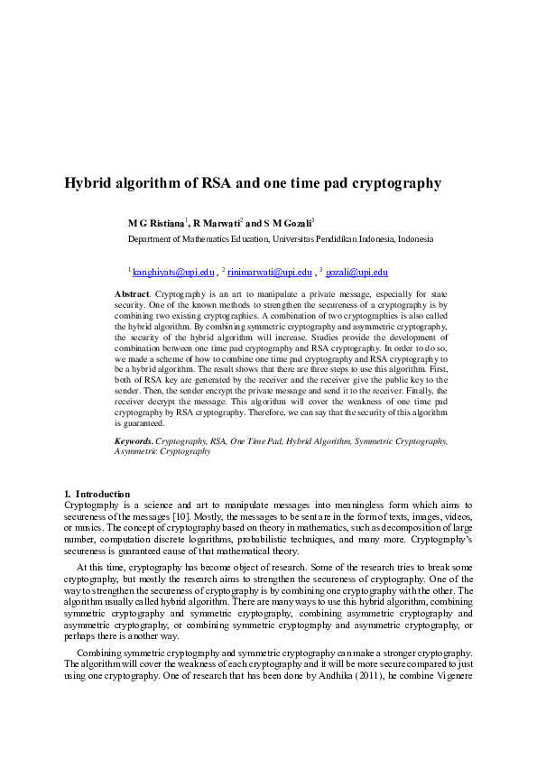Pdf Hybrid Algorithm Of Rsa And One Time Pad Cryptography Muhammad Ghiyats Ristiana