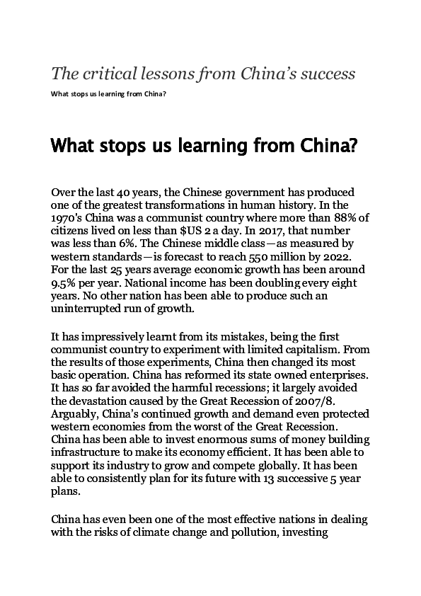 (DOC) The critical lessons from China's success