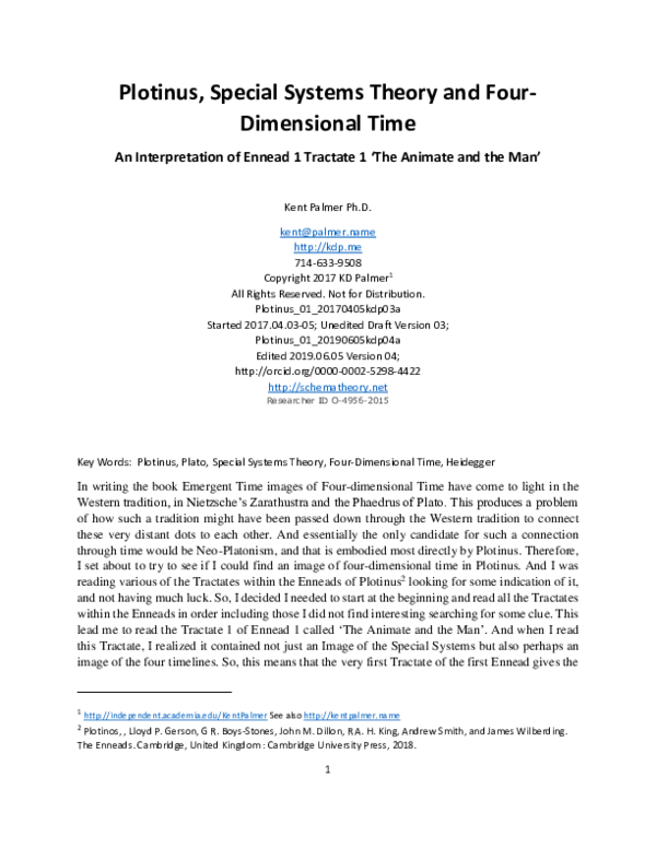 (PDF) Plotinus, Special Systems Theory and Four-Dimensional Time