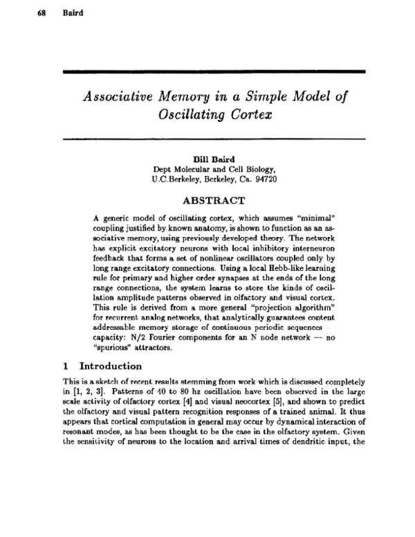 (PDF) Associative memory in a simple model of oscillating cortex