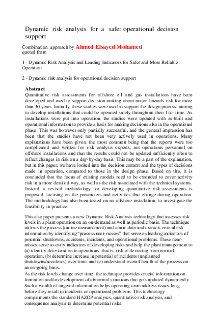 (PDF) Dynamic risk analysis for a safer operational decision ...